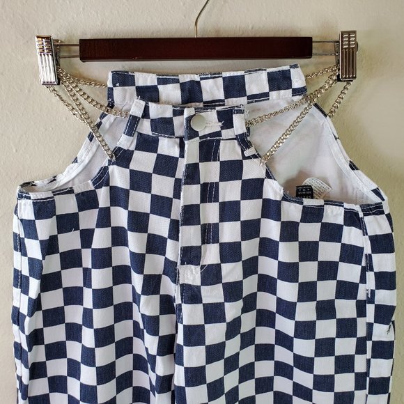 SHEIN | Jeans | Shein Womens White Checkered Print Cut Out Chain Detail ...